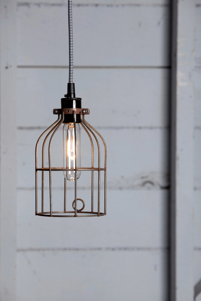Industrial Pendant Lighting - Turquoise Blue Wire Cage Light ...