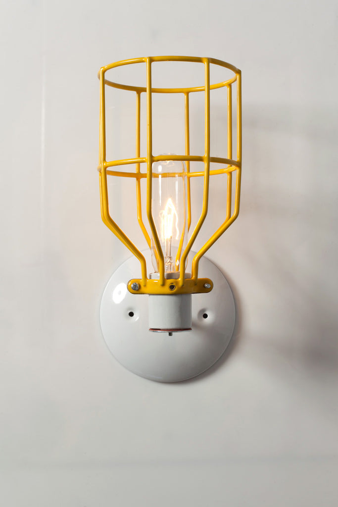 Industrial Wall Sconce - Yellow Wire Cage Wall Light | Industrial Light ...