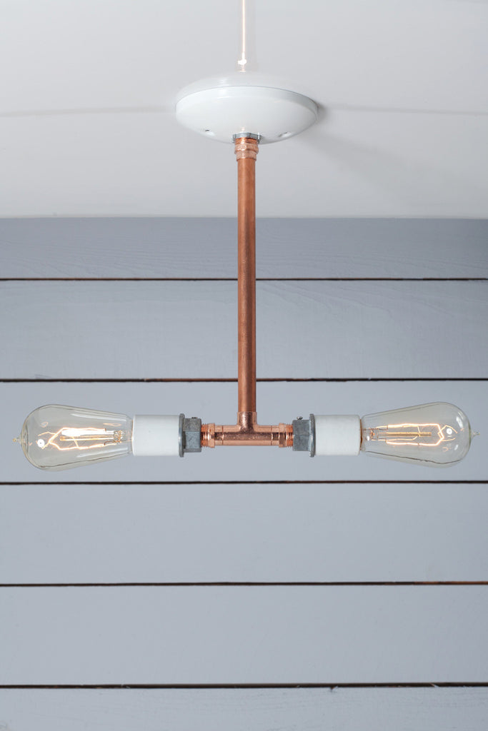 Pendant Copper Pipe Light - Double Bare Bulb Lamp | Industrial Light ...