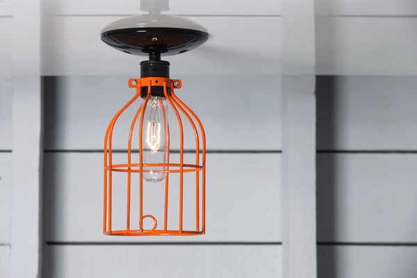 Industrial Lighting - Orange Cage Light - Ceiling Mount | Industrial ...